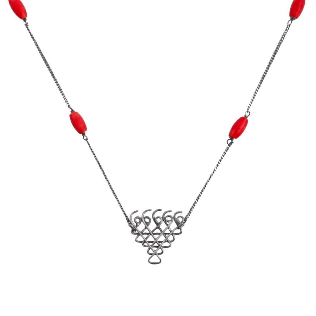 Silver Saraswati Necklace with Coral (Big) – 92.5 Silver | Aadyaa