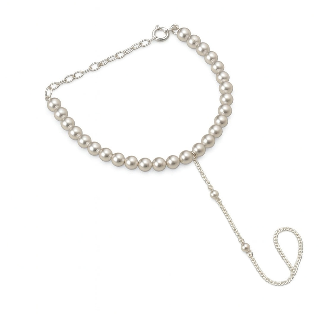 Elegant Pearl Hand Chain Bracelet | Handmade 92.5% Silver Jewellery