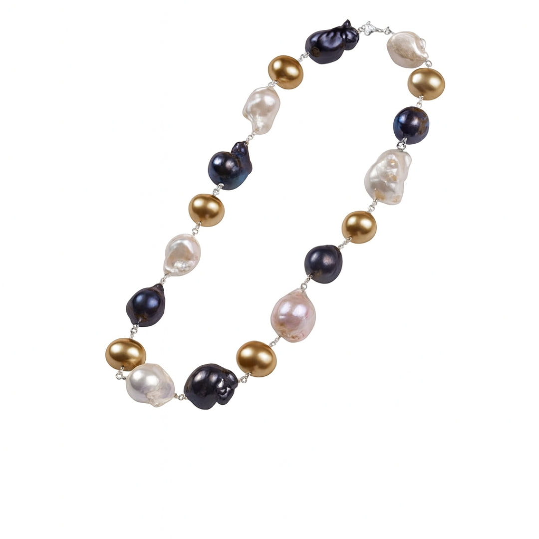 Baroque and Shell Pearls Silver Ganthan Necklace