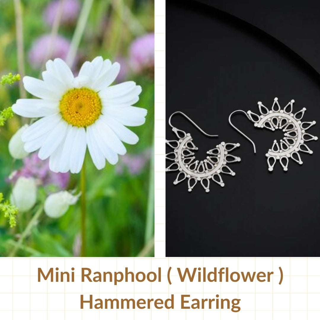 Mini Ranphool Hammered Earring - House of Aadyaa Premium Silver