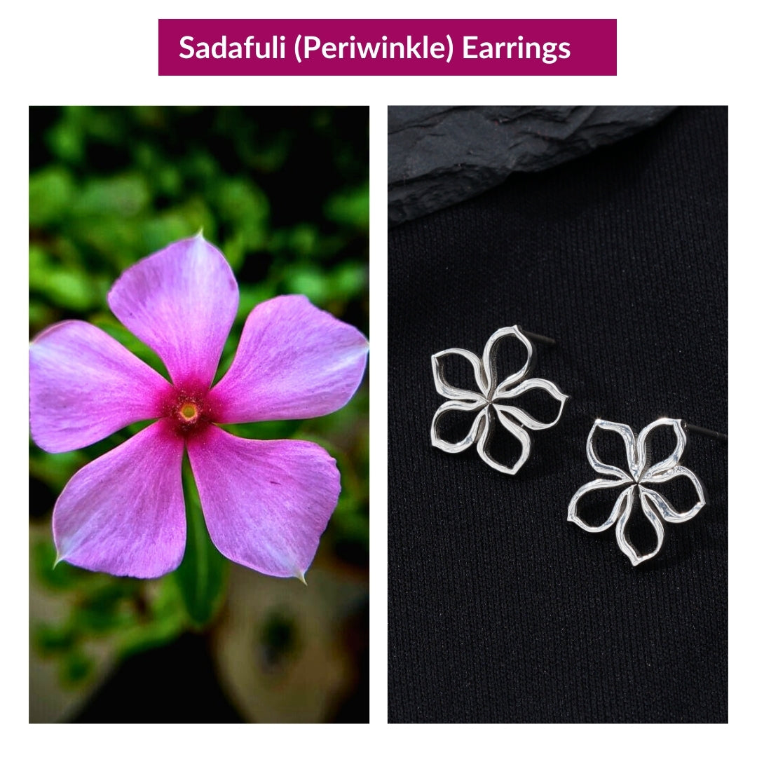 Silver Sadafuli Periwinkle Flower Earrings | 92.5% Sterling Silver
