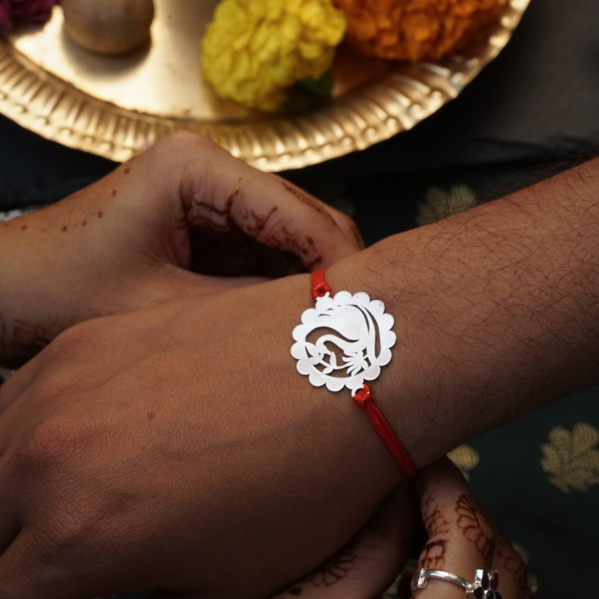 Silver Laser cut Rakhi