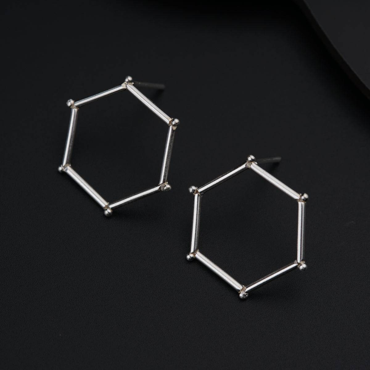 Handmade Hexagonal Earring in 92.5 Silver - House of Aadyaa