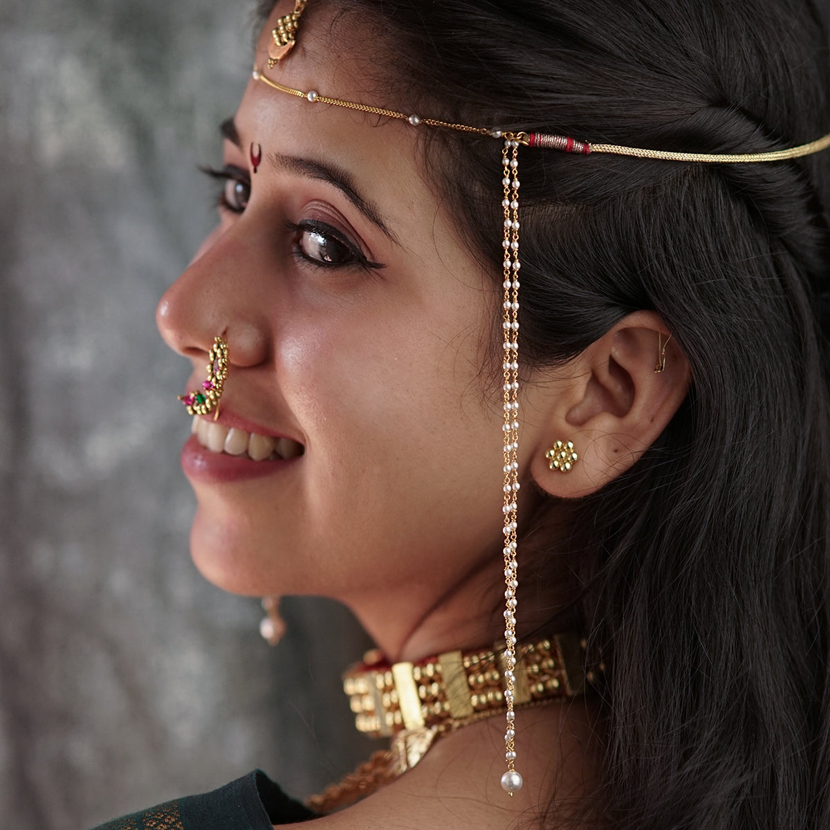 House of Aadyaa Pearls Mundavali Gold Plated
