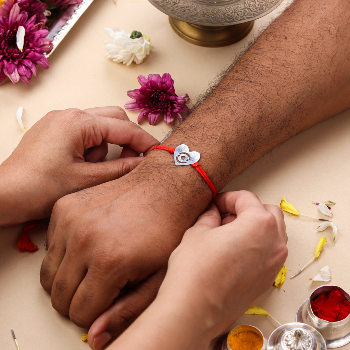 Silver Laser Cut Evil Eye Heart Rakhi