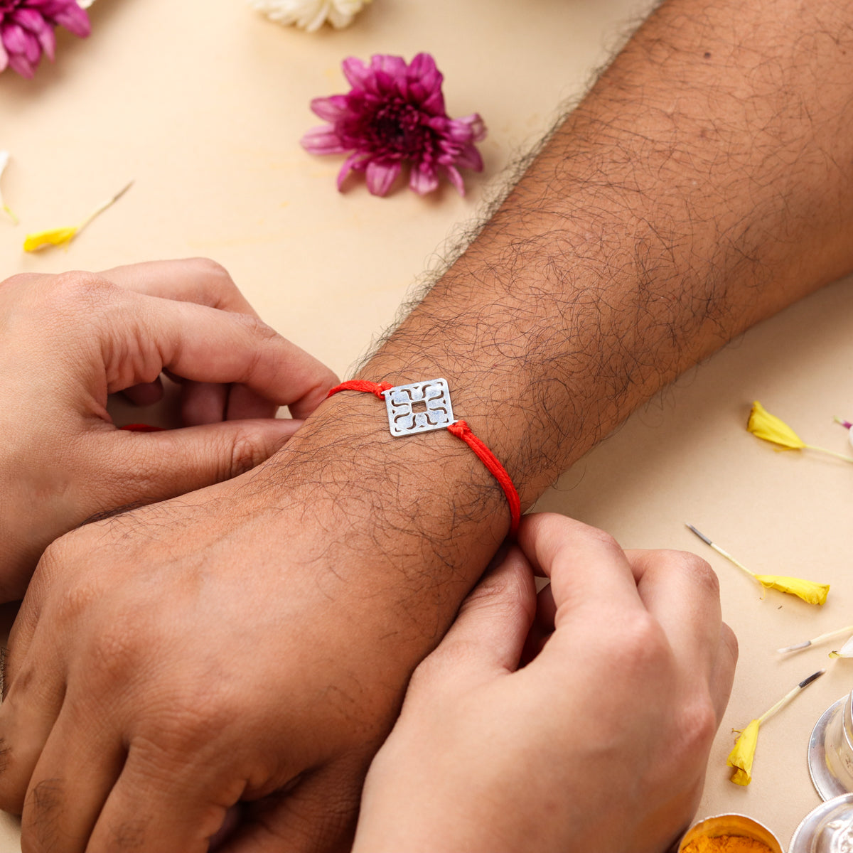 Silver Laser Cut Diamond Filigree Rakhi | 92.5 Silver Rakhi for Bhai