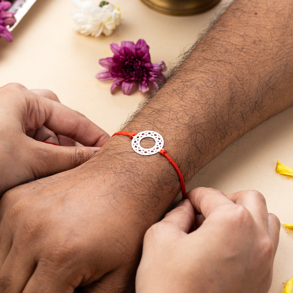 Silver Filigree Round Rakhi | 92.5 Silver Laser Cut Rakhi for Bhai