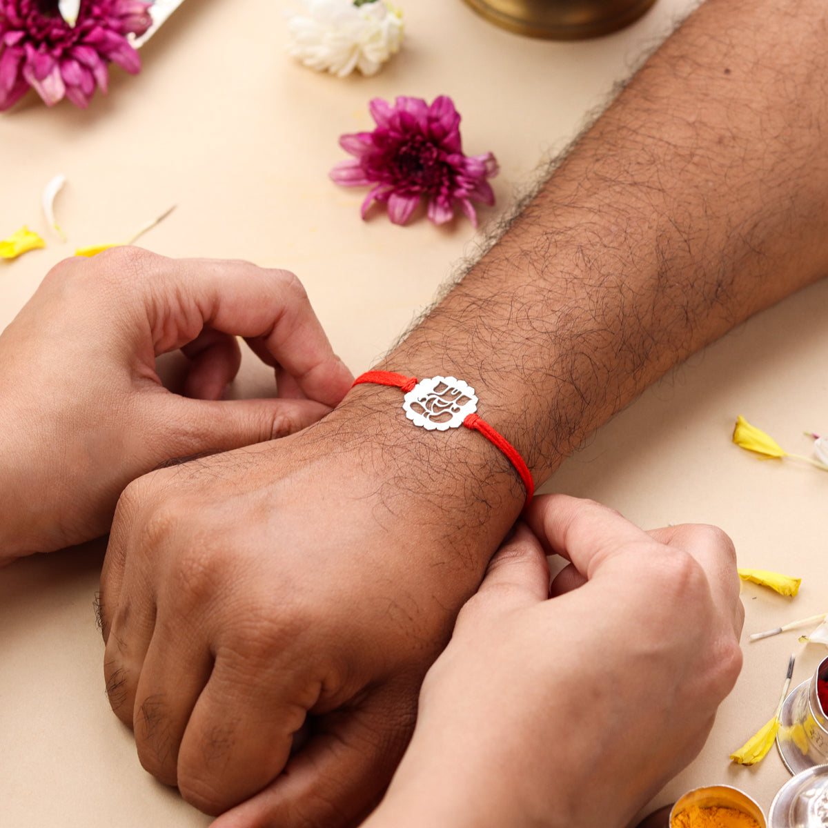 Silver Ganpati Rakhi | 92.5 Silver Laser Cut Rakhi with Bappa Motif