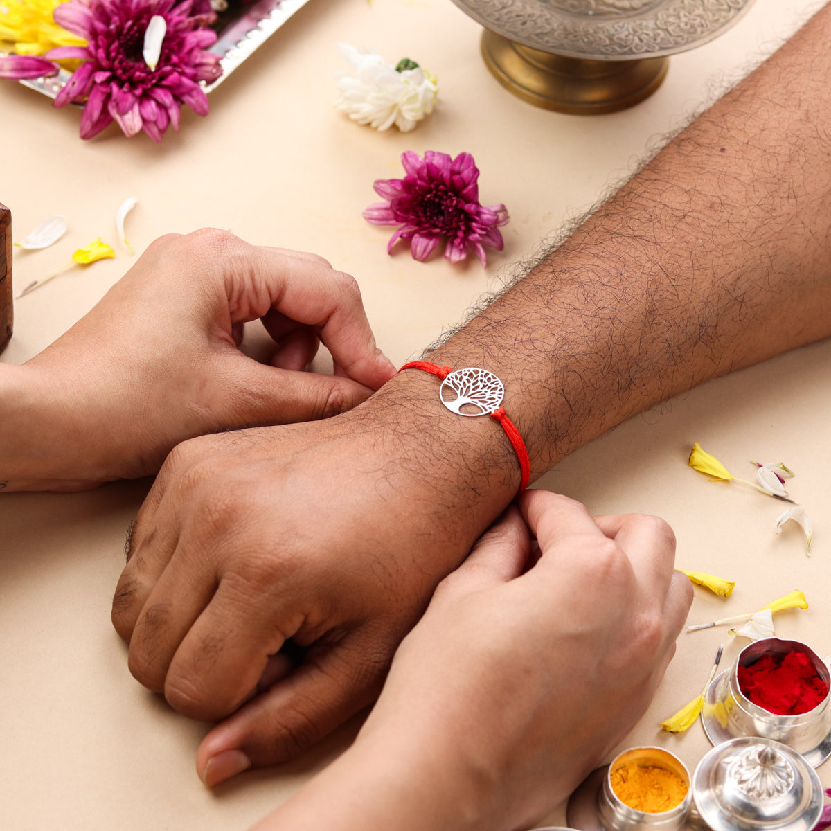 Silver Kalpavriksha Rakhi | 92.5 Silver Laser Cut Tree of Life Rakhi