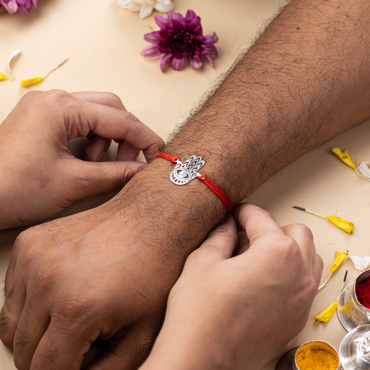 Silver Hamsa Hand Rakhi | 92.5 Silver Laser Cut Protection Rakhi