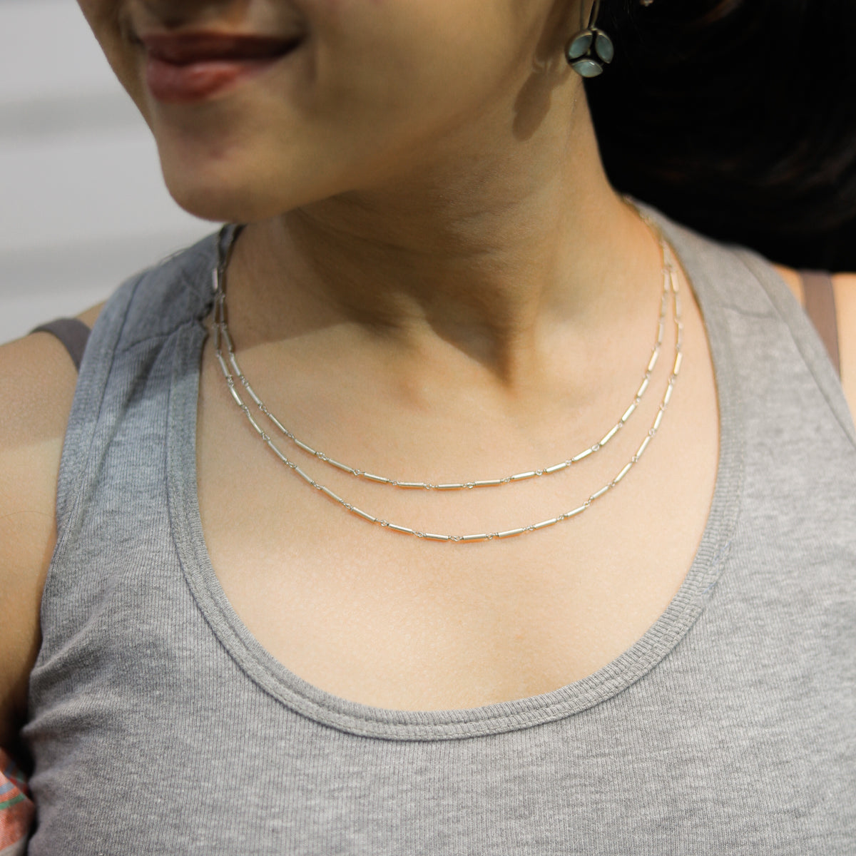 Double Layer Silver Pipe Necklace - House of Aadyaa