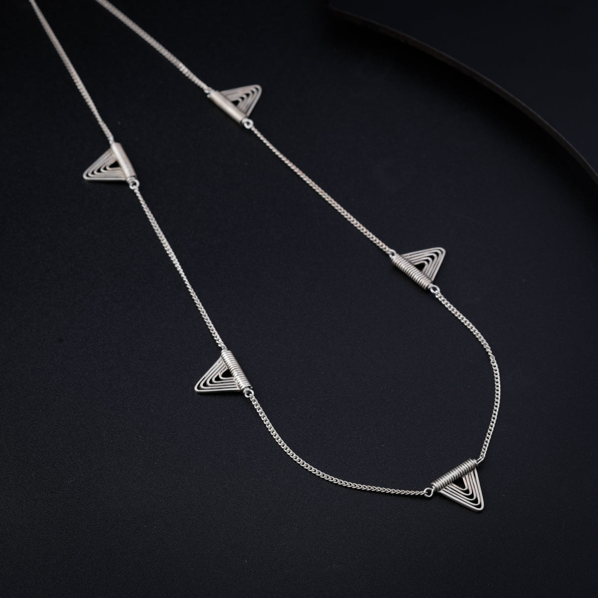 Silver Spiral Triangle Necklace Short