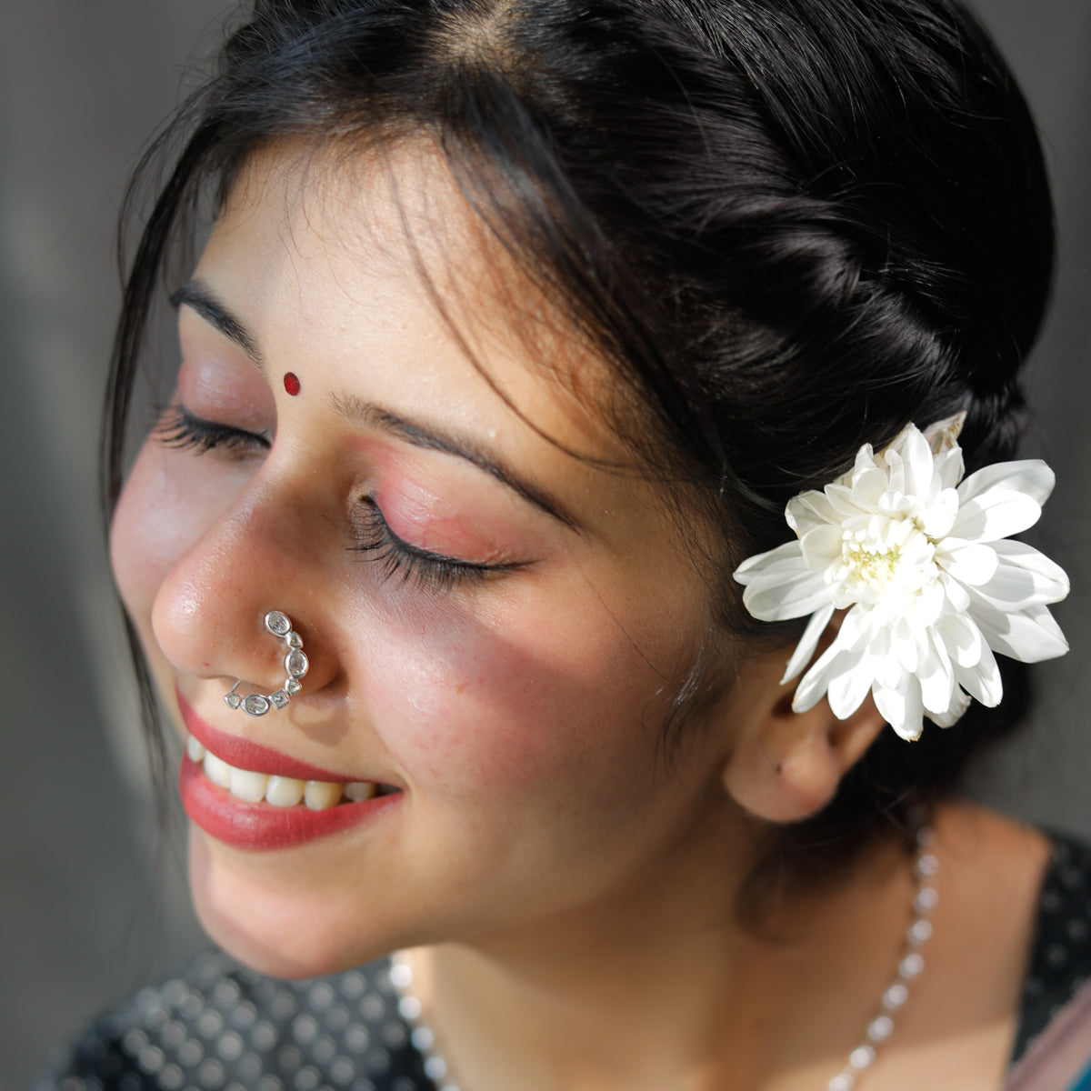 Silver Small Nath Stones | CZ | 92.5 Silver | (Left, Clip on)