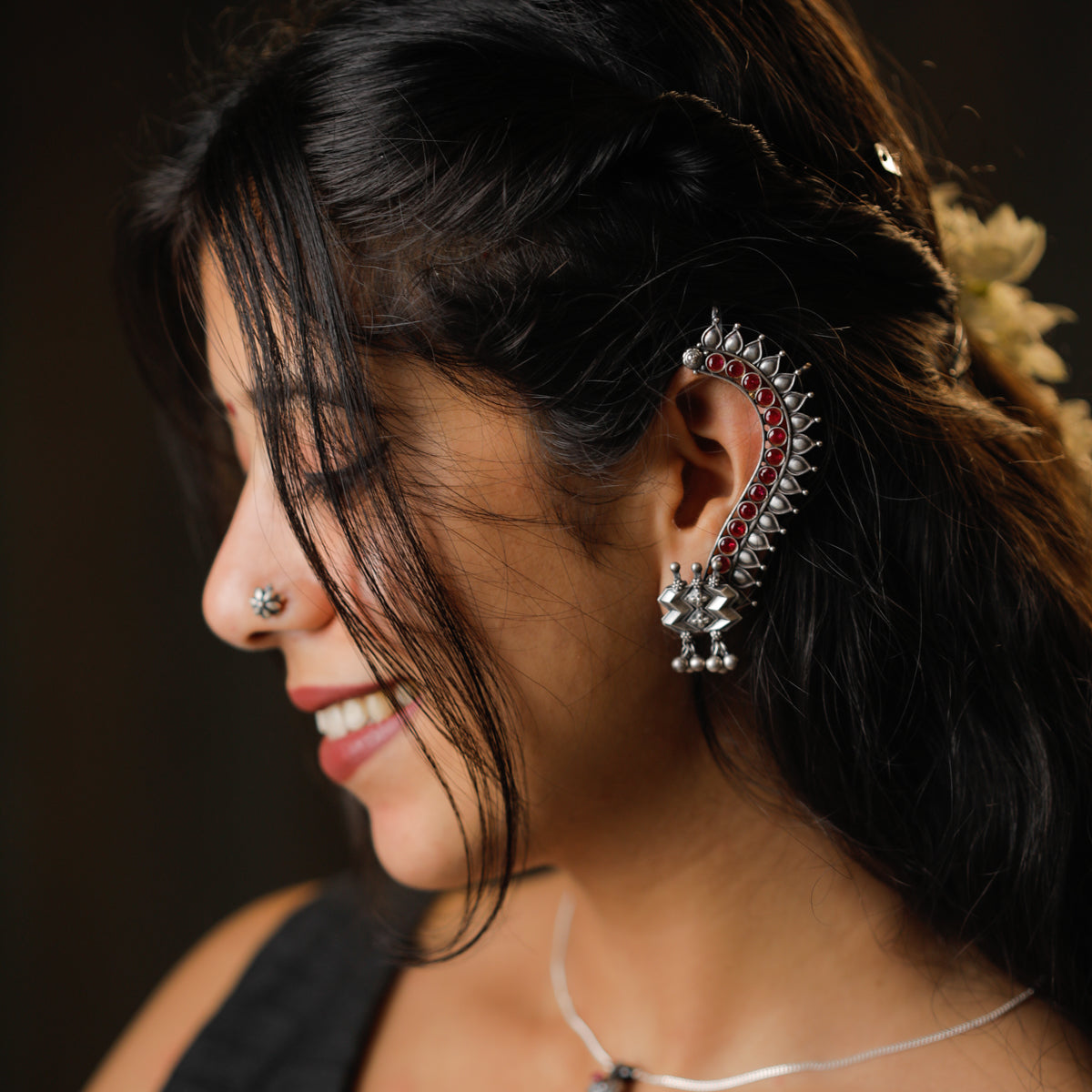 Silver Ghumat Earcuffs | 92.5% Sterling Silver Traditional Jewelry