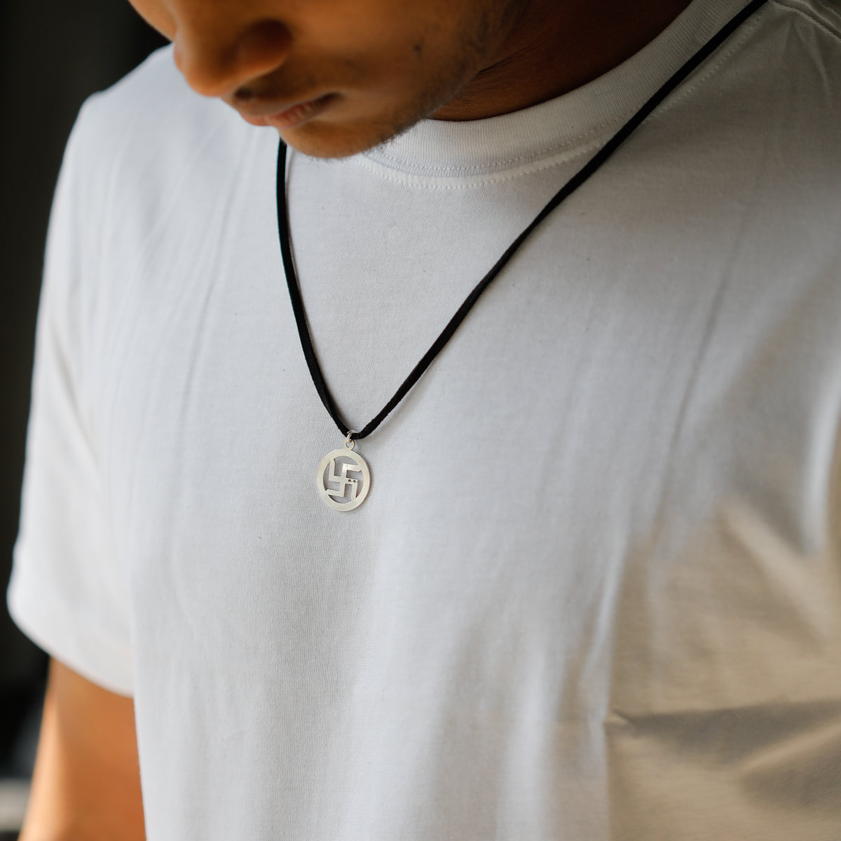 Buy Silver Swastik Necklace for Men at House of Aadyaa