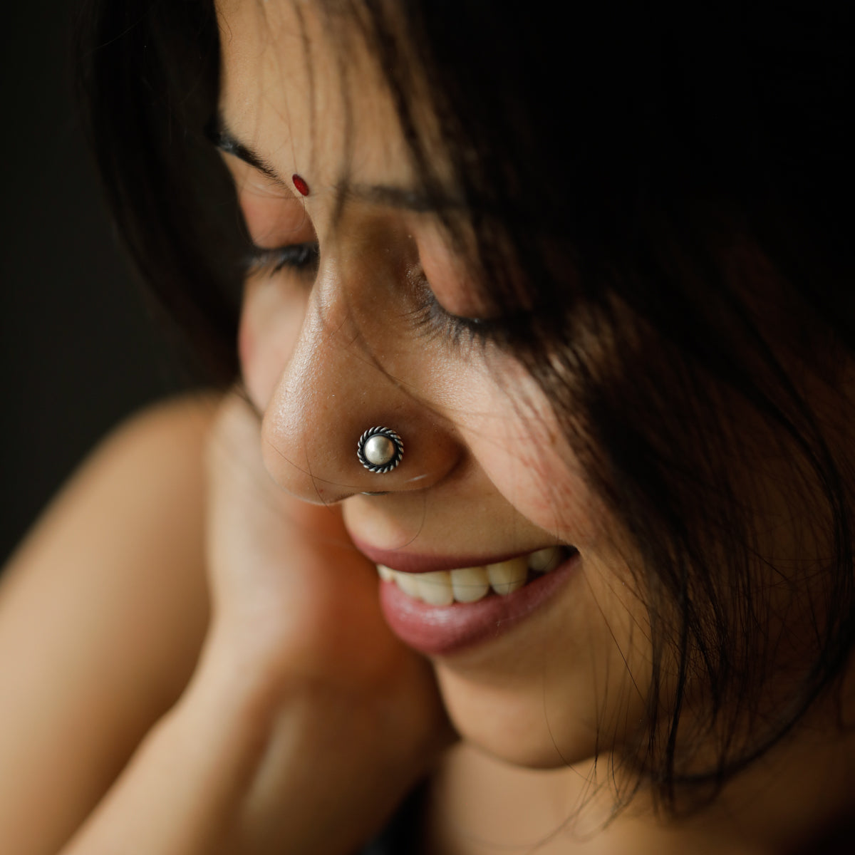 Sphere Nose Pin Pierced - Handmade 92.5 Silver by House of Aadyaa