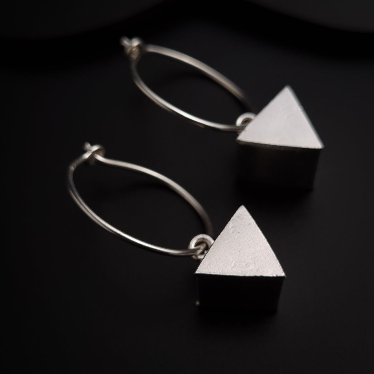 3D Triangle Hoops | Premium Handcrafted Silver Jewelry - House of Aadyaa