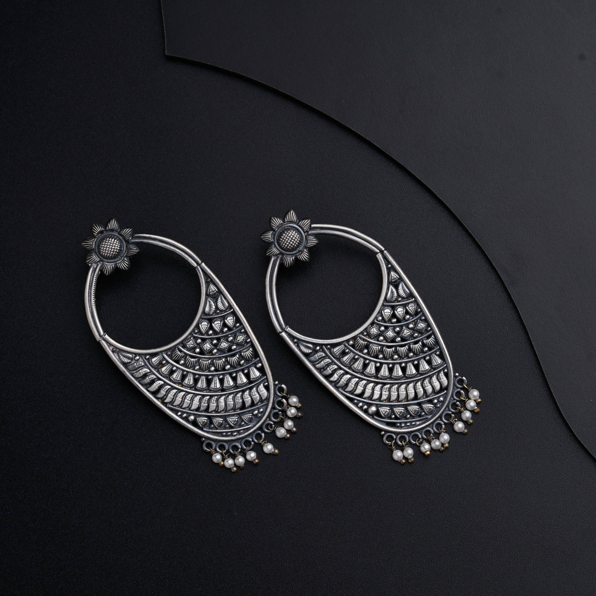 92.5 Handcrafted Silver Chandbali Earrings