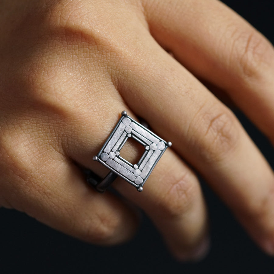 Buy Hammered Silver Square Shaped Ring | House of Aadyaa