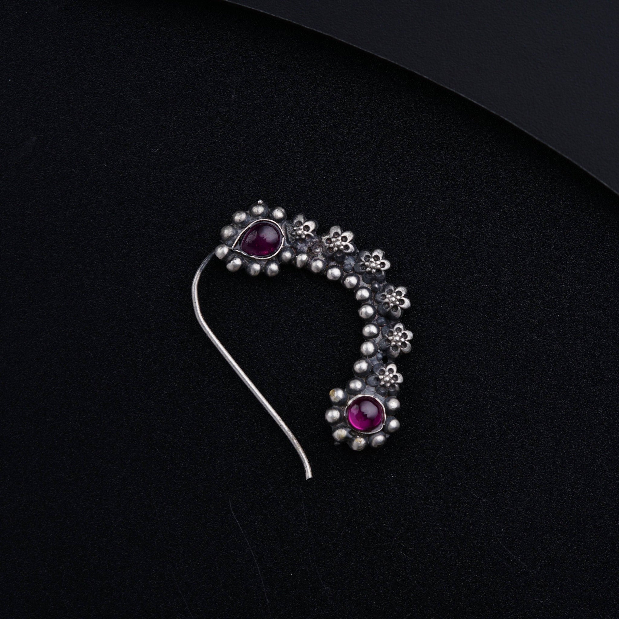 Silver Flower Nath with Pink Stone